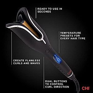 CHI Spin N Curl Ceramic Rotating Curling Iron | 1.25” Curling Iron | Ideal for Shoulder-Length Hair Between 6-16" | Include Cleaning Tool | Matte Black
