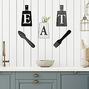 Jetec Cutting Board Eat Sign Set Hanging Art Kitchen Eat Sign Fork and Spoon Wall Decor Rustic Primitive Country Farmhouse Kitchen Decor for Kitchen and Home Decoration (Black, White, Gray)