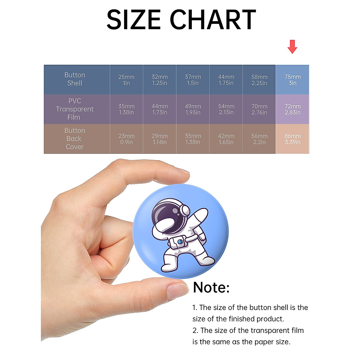 NiArt Blank Button Making Supplies 100pcs 75mm/3in Round Badge Button Parts, Metal Pin Badge Kit for Button Maker Machine with Clear Film