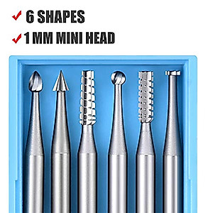 6 PCS 1MM Tungsten Steel Carbide Engraving Drill Bits, Graver for Metal, Burr Set, Carbide Rotary Burrs for Die Grinder Drill, DIY Woodworking, Jewelry Burr, 2.35mm Shank