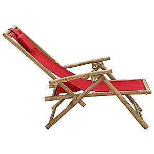 Reclining Relaxing Chair Red Bamboo and Fabric Make Your Patio Shine Essential Outdoor Seating Solution