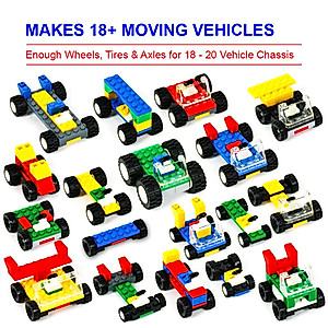 Brickyard Building Blocks Wheels, Tires, and Axles - 459 Pieces Building Bricks Compatible Set Includes Steering Wheels, Windshields, and Colorful Brick Building Chassis Pieces (459 pcs)