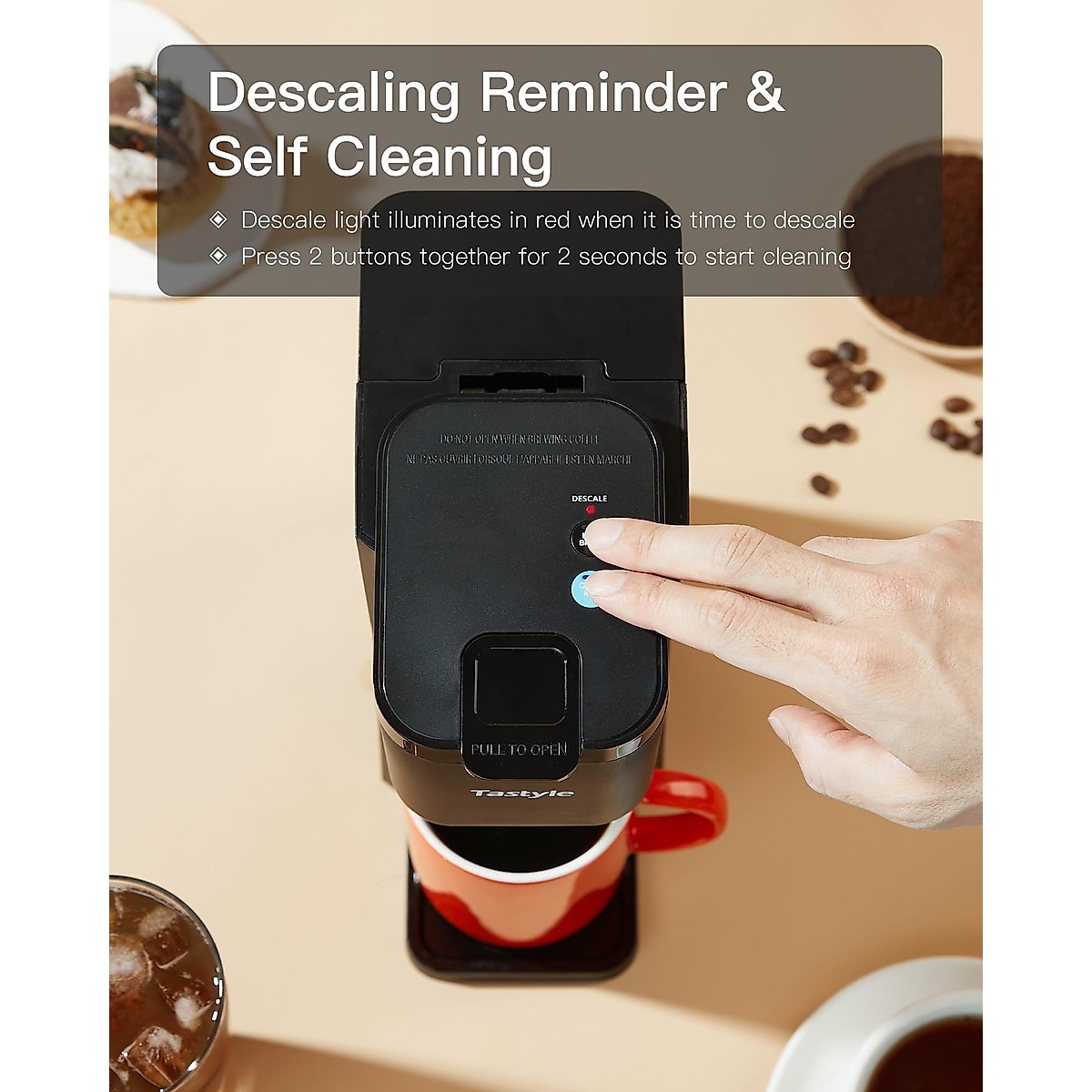 Mini Single Cup Coffee Maker, Hot and Iced Coffee Maker for K Cup and Ground, 6 to14 Oz Brew Sizes, with Recipe Book, One Cup Small Pod Coffee Machine for Travel, RV, Dorm and Desk