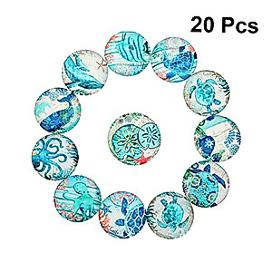 VILLCASE 60 pcs Flat Round Beads Glass snap Buttons Bracelet Blanks Beads for Bracelets Mosaic Printed Beads Picture Glass cabochons Rhinestone Jewelry Glass Patch Gem Paste Seaside Ocean