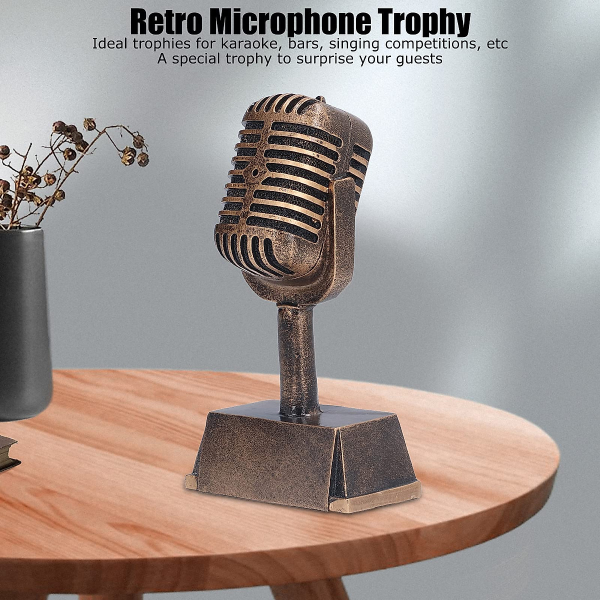 Award Trophies, 6.5in Music Award Trophy Synthetic Resin Decorative Microphone Tabletop Ornament for Home Singing Competition, Party Celebrations