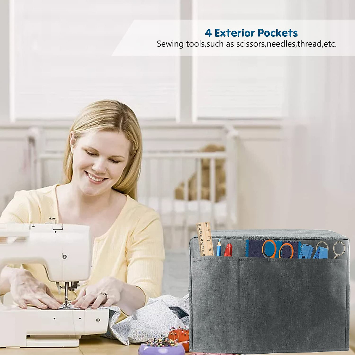Boczif Sewing Machine Cover, Protective Cover with Essentials Storage Pockets, Sewing Machine Cover Dust Cover Compatible with Most Standard Singer Brother Machines and Accessories