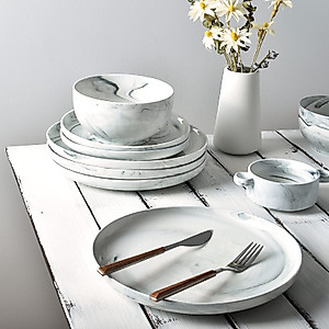 Bosmarlin Marbling Ceramic Rimmed Salad Plates, 8 inches, Set of 4 for Appetizer, Pasta, Dessert, Microwave and Dishwasher Safe (Grey, 8 in)