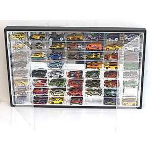 DisplayGifts 1/64 Scale Toy Cars Hot Die-cast Wheels Matchbox Display Case Storage Cabinet Shelf Rack for 56 Slots - 2 Doors, 23.5 X 15 X 2 inches