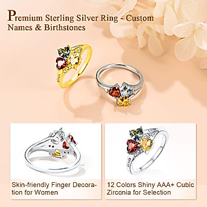 Custom4U Personalized Family Ring with 3 Birthstones Customized 925 Sterling Silver Ring with Names Crystal AAA+ Cubic Zirconia Stones Jewelry Elegant Finger Decoration for Women