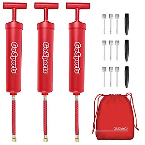 GoSports Sports Ball Inflation Pump 3 Pack with Needles & Travel Bag Great for Parents, Coaches and Sports Camps, Red