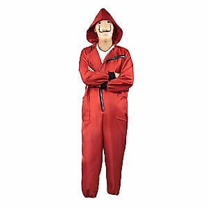 Yan Dream Group Couple Costume Red Coverall Jumpsuits Carnival Hoodie Party Outwear with Latex Mask