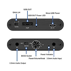 Hi-Fi Headphone Amplifier Buit-in Power Bank Portable 3.5mm Stereo Audio Out Powered by Lithium Battery Headset Support GAIN/BASS for Android phone/iPhone/iPad/MP3/MP4/Laptops and PCs, etc.