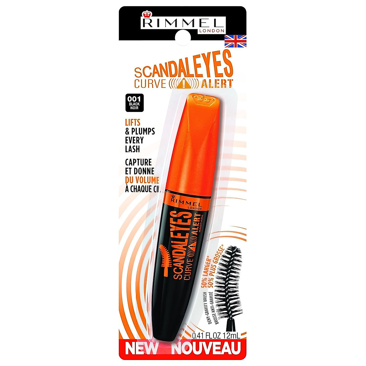 Rimmel London Scandaleyes Curve Alert Mascara, Volumizing, Curls, Plumps, 001, Black, 0.41oz