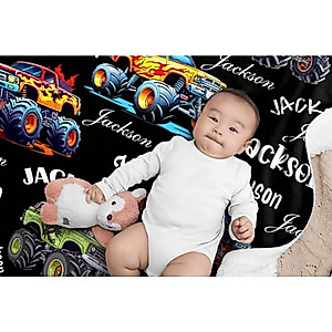 Custom Baby Trucks Blanket Personalized Name Blankets Soft Lightweight Throw Warm Cozy Plush Blankets for Couch Bed Sofa Practical Gift S 40×50in for Kids/Child