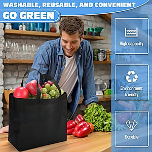 Windyun 200 Pcs Reusable Grocery Bags 12.6 x 11.8 x 6.3 Inches Large Non Woven Shopping Bags Foldable Portable Tote Bags Bulk (Black)