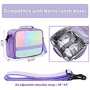 Cerbonny Kids Lunch Box Insulated Kids Lunch Bag for School with Adjustable Shoulder Strap&Bottle Holder,Girls Lunch Box with Durable Zipper Pockets ,Keep Food Cold&Warm for Long Time, Crystal Purple
