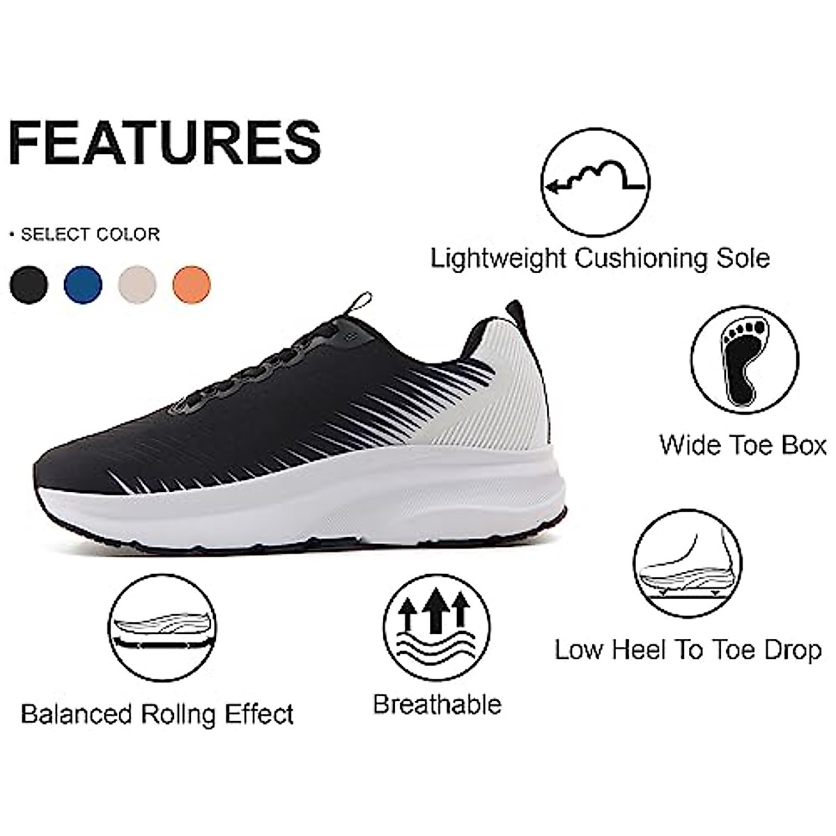 JACKSHIBO Wide Toe Box Shoes for Men Women Extra Wide Width Sneakers Road Running Walking Cloud Shoes Lightweight Breathable Cushioned Athletic Tennis Rubber Outsole Black 10women/8.5men