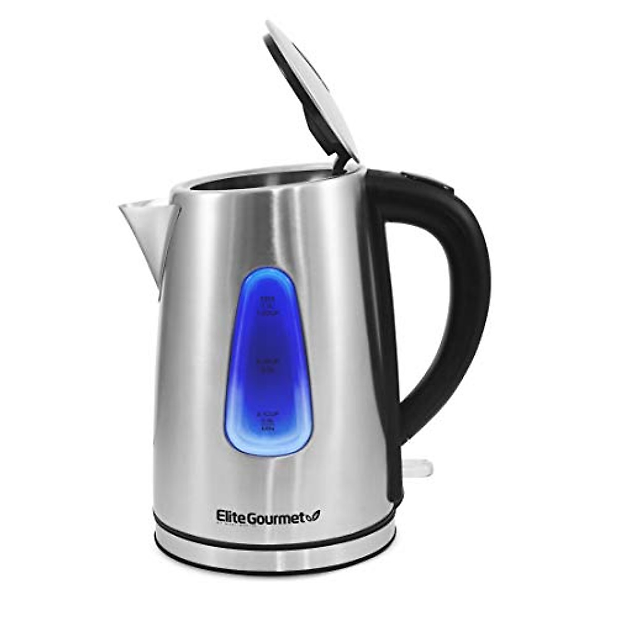 Elite Gourmet EKT-1271 Ultimate 1.7 Liter Electric Kettle – Stainless Steel Design & Cordless 360° Base, Stylish Blue LED Interior, Handy Auto Shut-Off Function – Quickly Boil Water For Tea & More