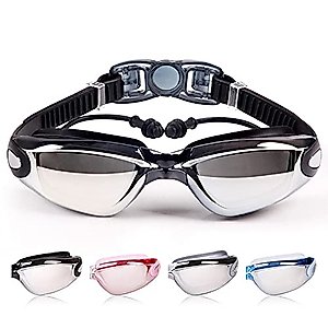 Large Frame Swimming Goggles One Piece Earplug Waterproof and Antifogging HD Electroplate Large Frame Goggles for Adult