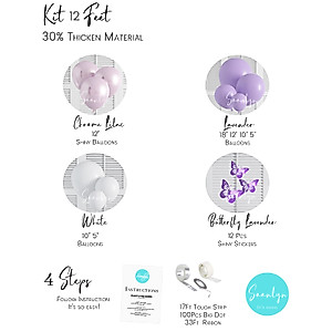 Soonlyn Purple Balloon Arch Kit 12ft 12In Lavender Butterfly Balloon Arch Garland Kit 12pcs Butterfly Stickers Female Gift for Birthday,Wedding,Bridal Shower