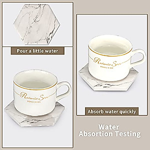 Hexagon Marble Coasters with Holder Absorbent Coaster Set Modern Drink Stone Coasters White Ceramic Coasters for Coffee Beverage Bar Coaster Best Thirstysone Table Coastes