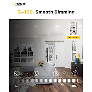 Ensenior 6 Pack 6 Inch LED Recessed Light, Dimmable, 2700K-5000K 5CCT, 1200LM High Brightness, 12W 120V, Damp Rated, Ultra-Thin Canless Wafer Ceiling Light - ETL & FCC & IC