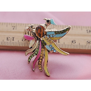 Alilang Womens Elastic Antique Gold Rhinestones Colorful Phoenix Bird Ring