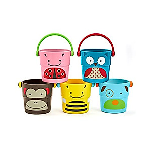 Skip Hop Bath Toy Gift Set  for Toddler: Submarine Monkey, Scoop & Catch Squirties, Stack and Pour Buckets, Fishin' Fox Toy