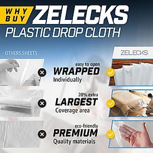 12X10Ft Extra Large Plastic Drop Cloth Painting - 6 Pack Plastic Floor Protector