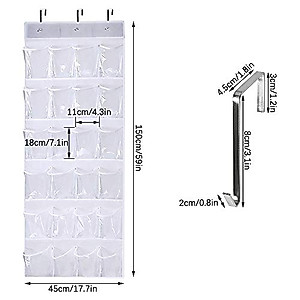 QUMENEY 24 Pockets Over the Door Shoe Organiser, Folding Hanging Organiser Shoe Racks with Hooks, Heavy-Duty Hanging Mesh Shoe Holder for Badroom, Bathroom, Wardrobe