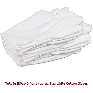 White Cotton Gloves, Anezus 6 Pairs Cotton Gloves Large Cloth Gloves for Women Dry Hands Eczema Moisturizing Serving Archival Cleaning Jewelry Silver Costume Inspection