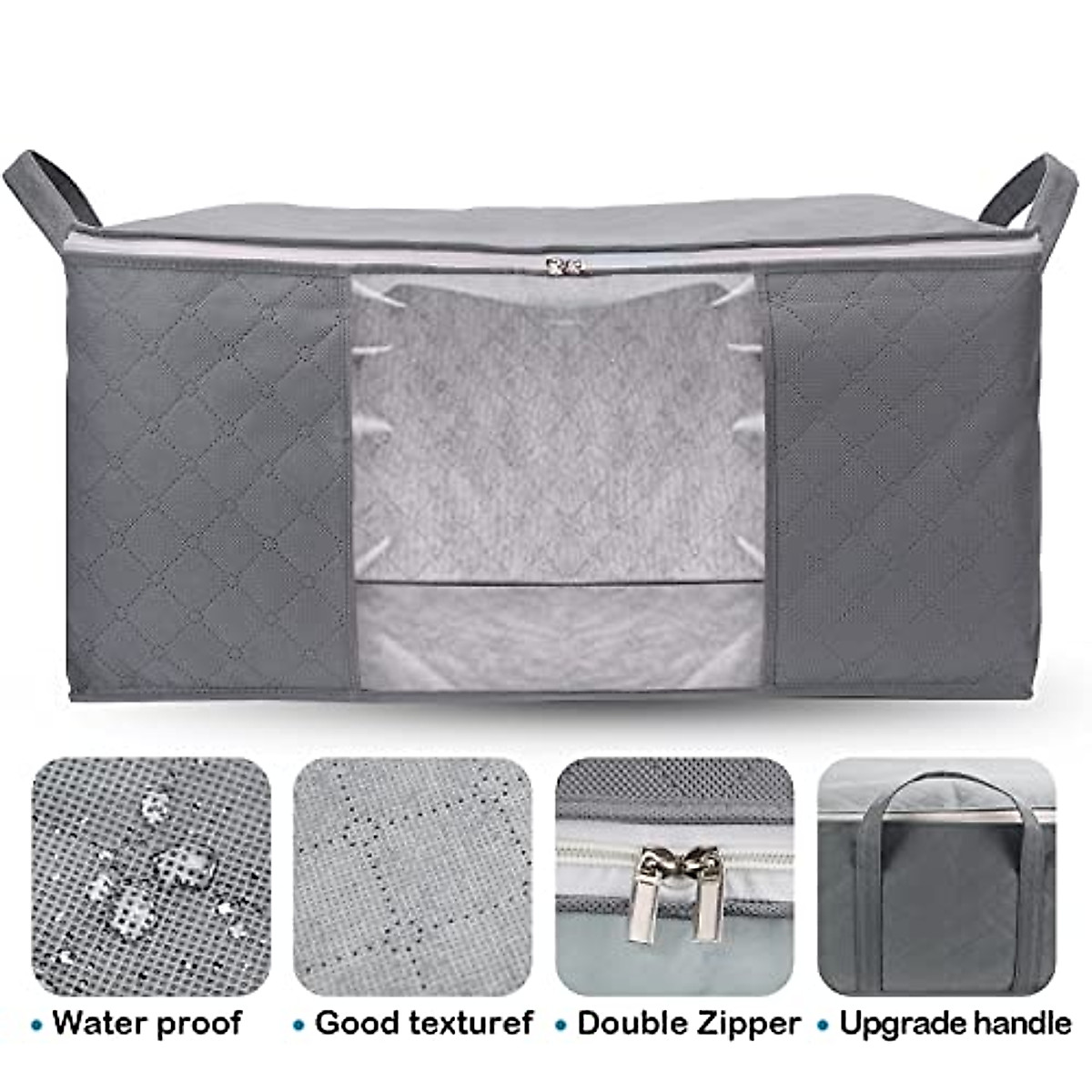 Yatide Closet Organizers and Storage,3 Pack Large Under Bed Storage Organizer, Foldable Clothing Storage Bins with Reinforced Handle for Comforters, Clothing, Bedding (Large Gray)