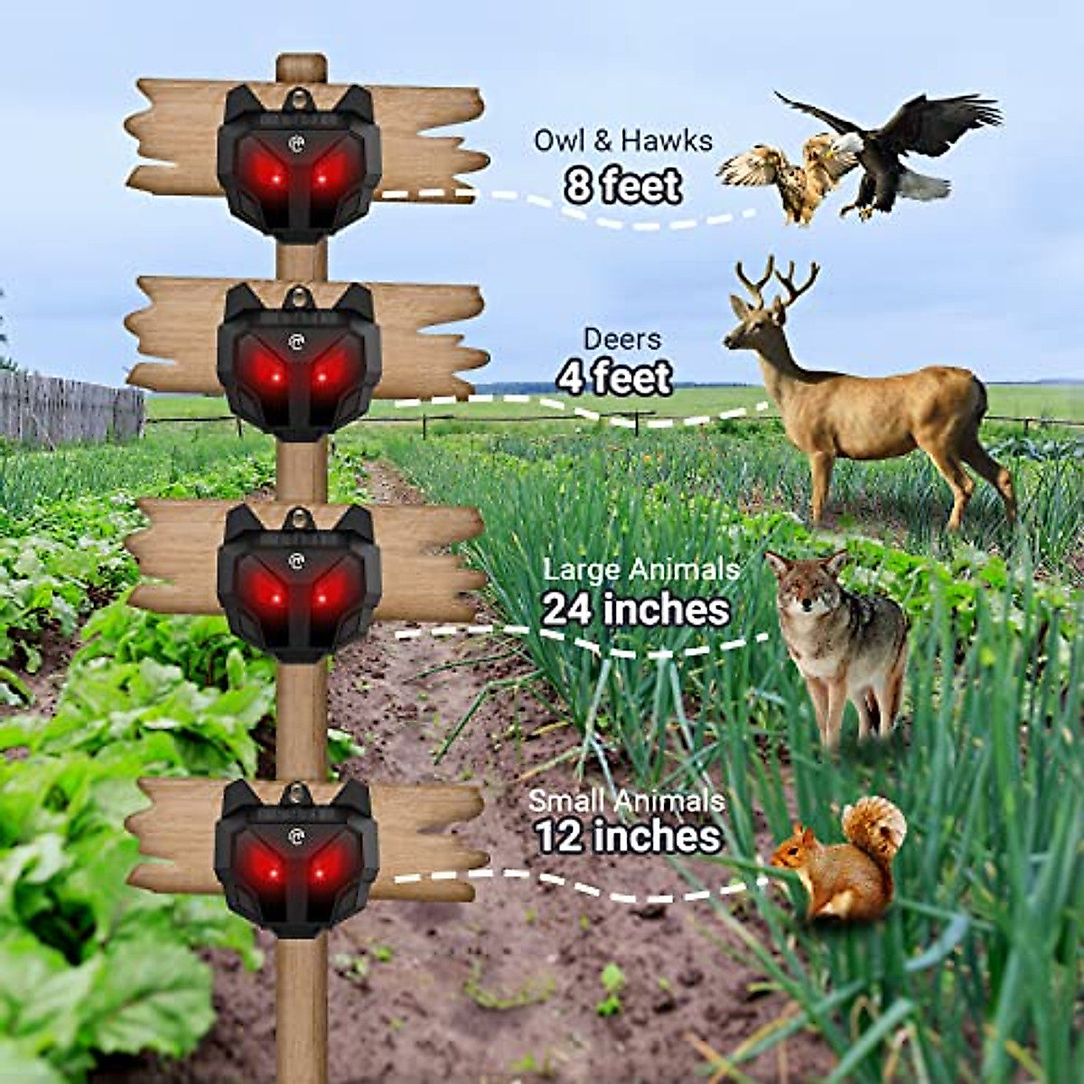 Careland 4 Pack Solar Nocturnal Animal Repeller Predator Control Light Coyote Repellent Devices with Bright LED Strobe Lights Deer Skunk Raccoon Repellent for Garden Yard Farm Chicken Coop
