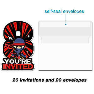 20 Ninja 8th Birthday Party Invitations with Envelopes Double Sided Ninja Shaped Fill-in Invitations Invites for 8 Year Old 20 Ninja