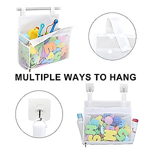 Bath Toy Organizer Multiple Ways to Hang, Extra Large Opening Bathroom Toy Holder, Bottom Zipper Bathtub Toy Storage Bag (White)