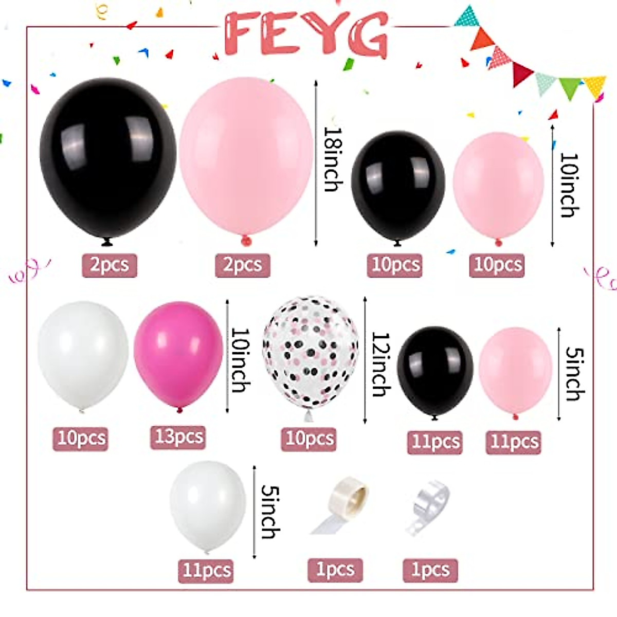 Balloon Garland Arch Kit Pink Black, Black Pink White Balloon Arch Kit Balloon Garland, Pink Confetti Latex Balloons For Girls Birthday Decoration Wedding Baby Shower Decoration Party Supplies