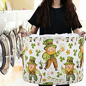 visesunny Leprechaun Clover Beer Pipe Flag Flower St Patricks Day Laundry Baskets Fabric Storage Bin Storage Box Collapsible Storage Basket Toy Clothes Shelves Basket for Bathroom,Bedroom,Nursery,Clos