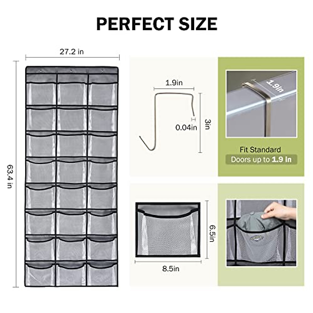 RELBRO 30 Pack Silver S Hooks and Hat Rack for Baseball Caps