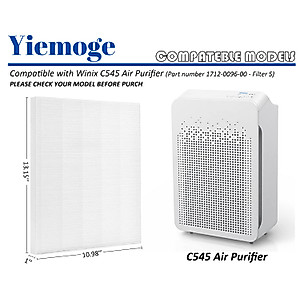 Yiemoge True HEPA Replacement Filter Compatible with Winix C545 Air Purifier, Winix Model C545 P150 B151 113050 Filter S, Part Number 1712-0096-00 (4 HEPA Filters)