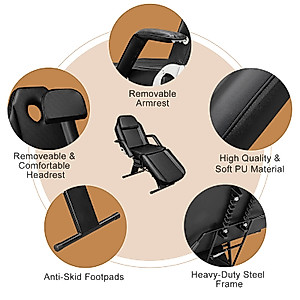 OmySalon Massage Salon Tattoo Chair Esthetician Bed with Beauty Basket, Professional Tattoo Table Salon Spa Equipment for Facial Spa Beauty Eyelash Extensions Barber Waxing Microblading,Black