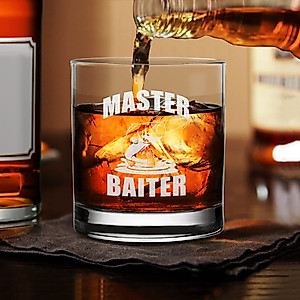 NeeNoNex Master Baiter Fishing Whiskey Glass - Funny Fisherman Gift