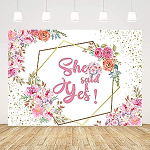 Just Married Backdrop 8x6ft Polyester She Said Yes Engagement Reception Backdrop Geometric Pink Flowers Engagement Party Reception Decorations Backdrop Wedding Party Backdrop Decoration YL096