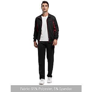 TBMPOY Men's Tracksuits Sweatsuits for Men Set Track Suits 2 Piece Casual Athletic Jogging Warm Up Full Zip Sweat Suits Black/Wine Red XL