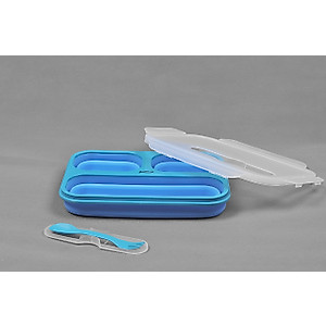 Sailing Elegant Collapsible Silicone 3-Compartments Lunch Box/Container, Super Convenient Stackable Food Storage Containers, Material Safe (Set of 1, Blue)
