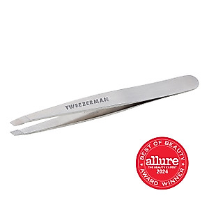 Tweezerman Stainless Steel Slant Tweezer - Eyebrow Tweezers for Women and Men (Classic Stainless)