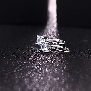 Milacolato 925 Sterling Silver 6MM Round-Cut Cubic Zirconia Classic Leverback Earrings for Women