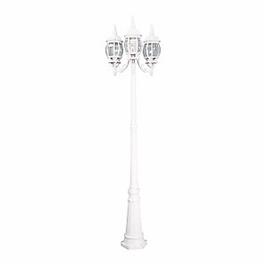 DESIGNERS FOUNTAIN Riviera 3-Light Outdoor Post Lantern Light with Clear Beveled Glass Shade, White, 1923-WH