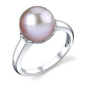 The Pearl Source 10-11mm Genuine Pink Freshwater Cultured Pearl Laurel Ring for Women