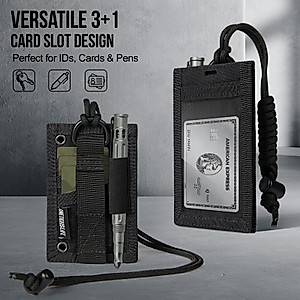 OneTigris Tactical ID Card Holder Hook & Loop Patch Badge Holder Neck Lanyard Key Ring and Credit Card Organizer (Black)