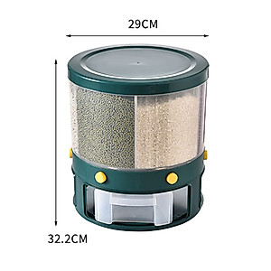 Large Rotating Food Dispenser Rice Dispenser 6-Grid Rice Bucket Whole Grains Rice Container Storage with Lid Dry Food Dispenser Storage Box for Kitchen White